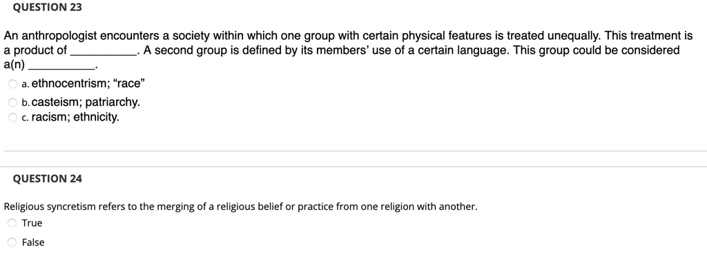 QUESTION 23 An anthropologist encounters a society within...