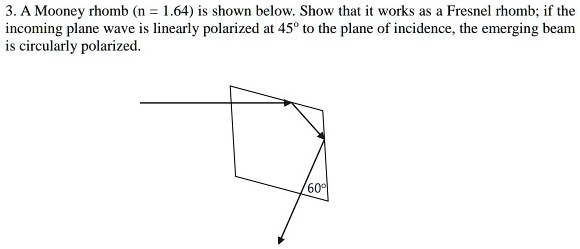 SOLVED: A Mooney rhomb (n = 1.64) is shown below. Show that works as a ...