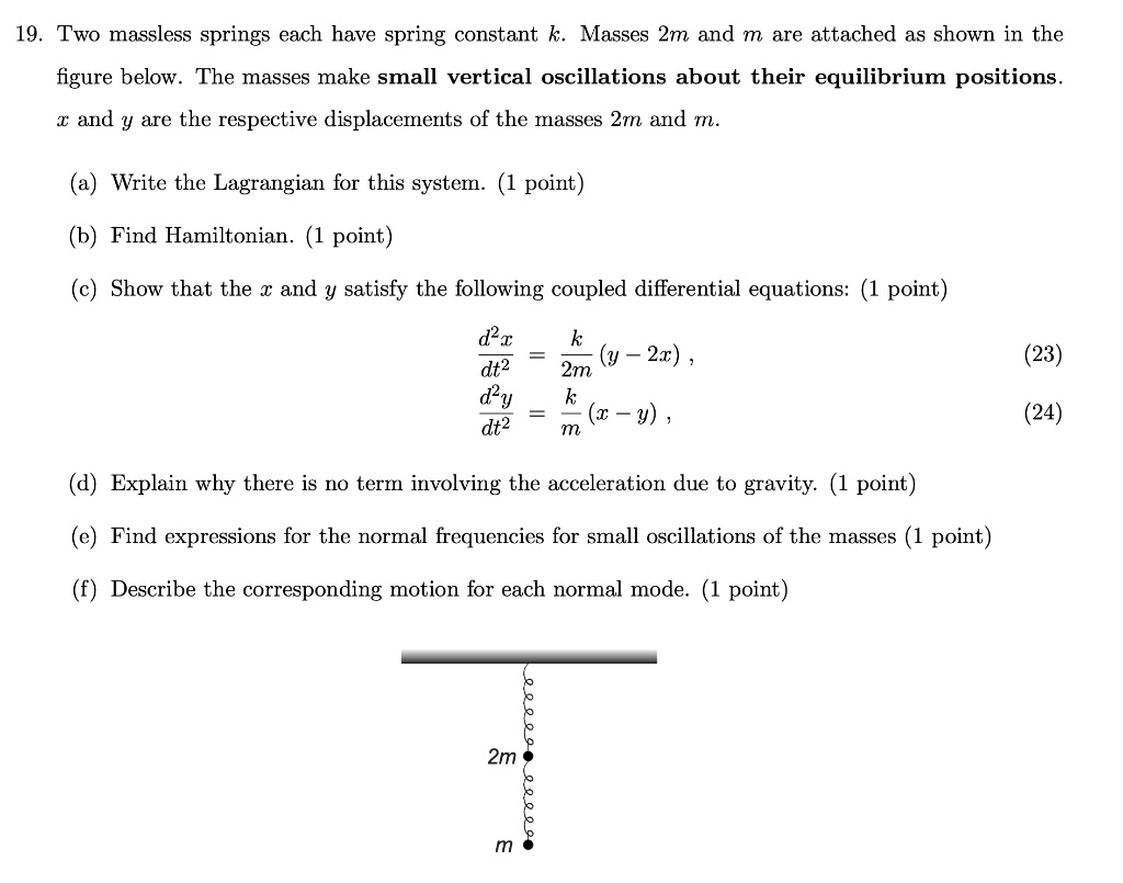 Solved 19 Two Massless Springs Each Have Spring Constant K Masses 2m