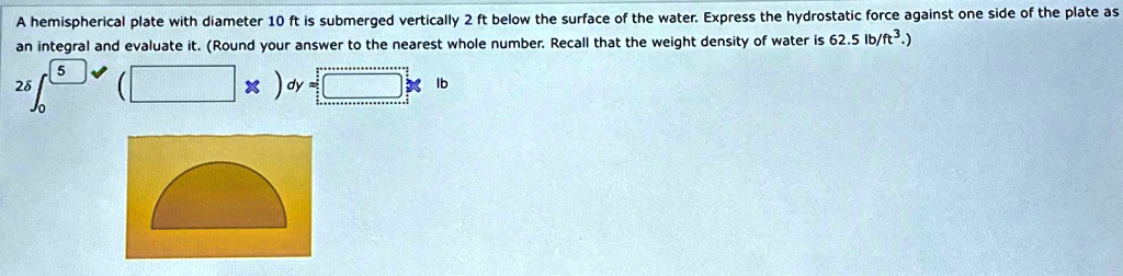 Solved A Hemispherical Plate With Diameter 10ft Is Submerged Vertically 2ft Below The Surface