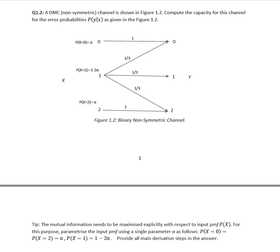 SOLVED: Please provide all main derivation steps in the answer. Q1.2: A DMC (non-symmetric ...
