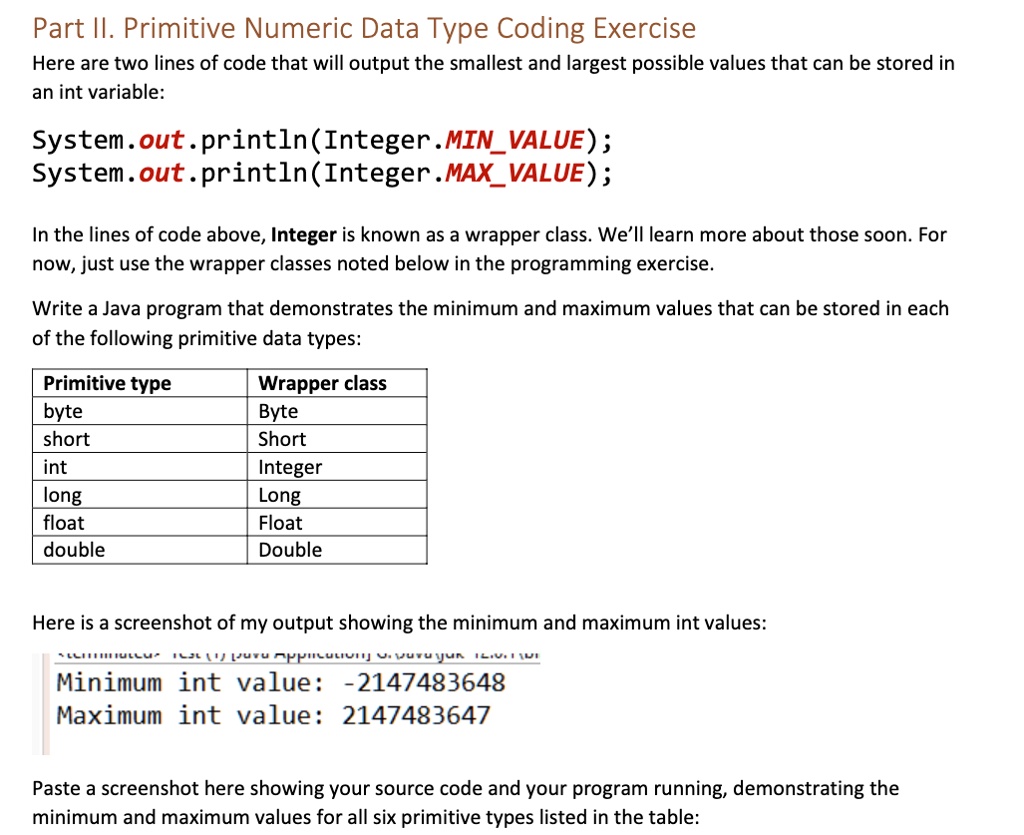 Solved Text Java Language Part Ii Primitive Numeric Data Type Coding Exercise Here Are Two