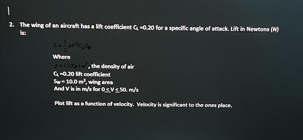 SOLVED: The wing of an aircraft has a lift coefficient C(L) = 0.20 for ...