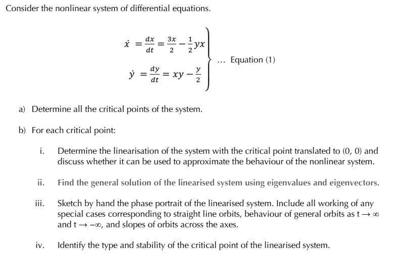 SOLVED: Consider the nonlinear system of differential equations dx = 3 ...