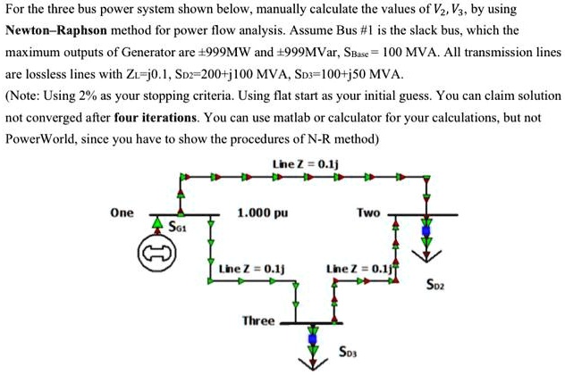 SOLVED: Help calculate V2 and V3 For the three-bus power system shown below, manually calculate ...