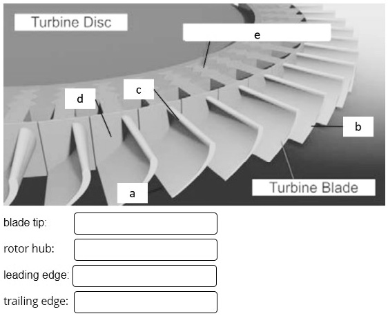 Identify the following features in the image of a turbine rotor by ...