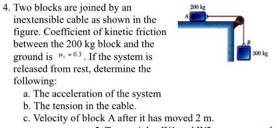 Two blocks are joined by an inextensible cable as shown in the figure ...