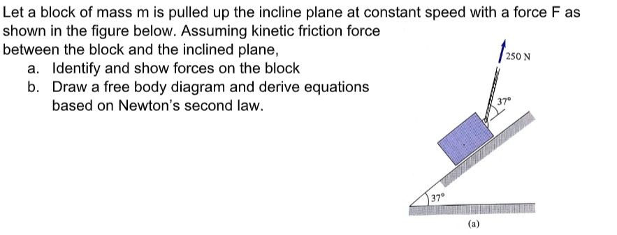 let a block of mass m is pulled up the incline plane at constant speed ...