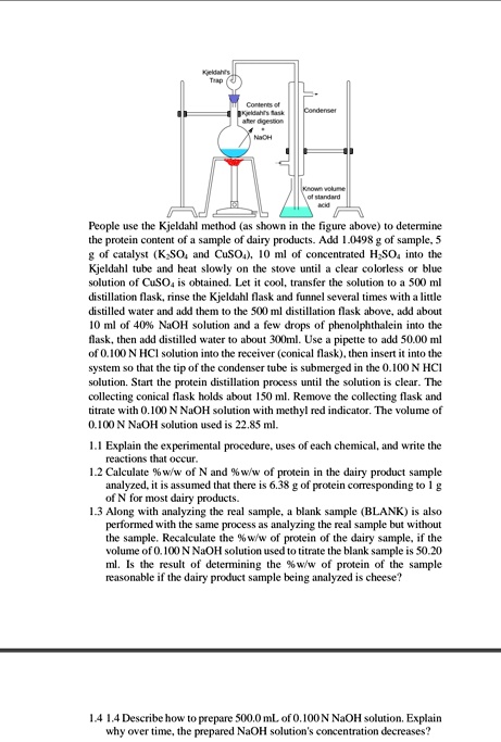 SOLVED: People use the Kjeldahl method (as shown in the figure above) to determine the protein ...