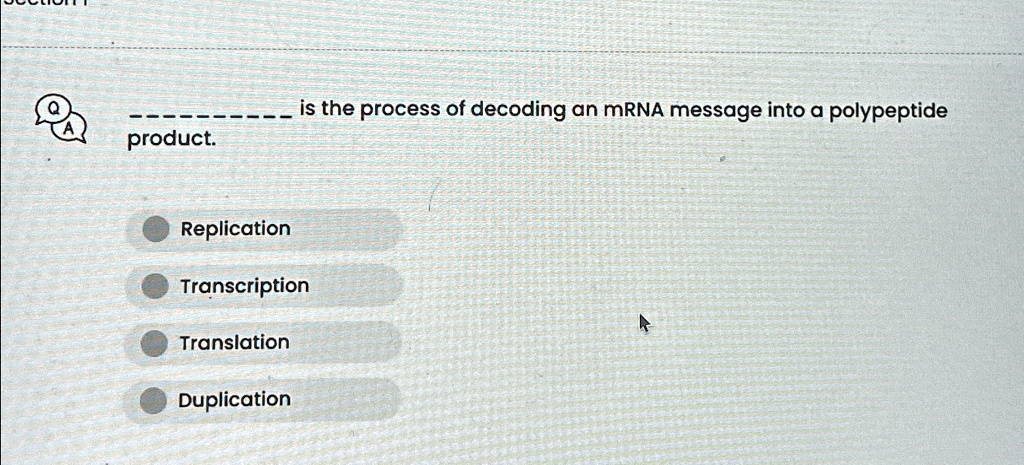 SOLVED: Q. is the process of decoding an mRNA message into a ...