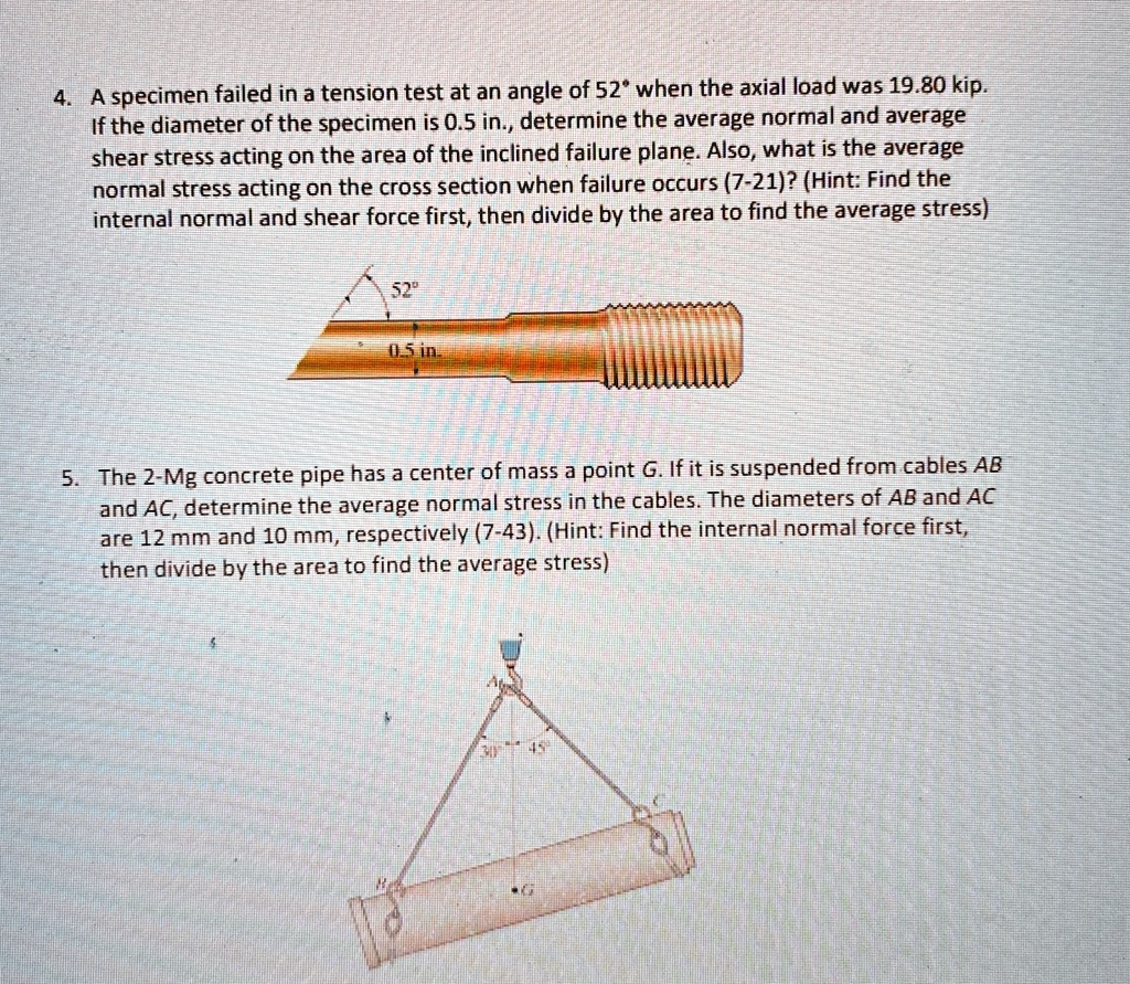 [GET ANSWER] 4 a specimen failed in a tension test at an angle of 52 ...