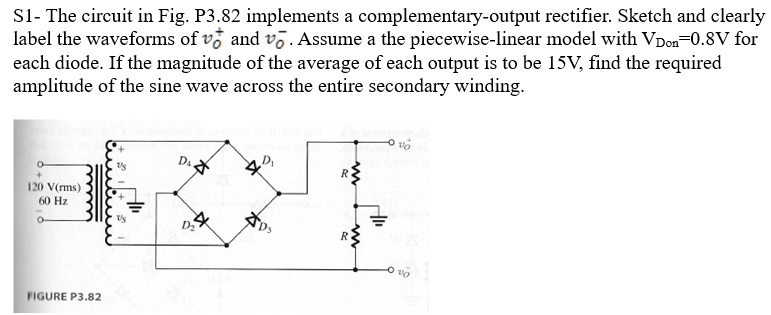 The circuit in Fig. P3.82 implements a complementary-output rectifier ...