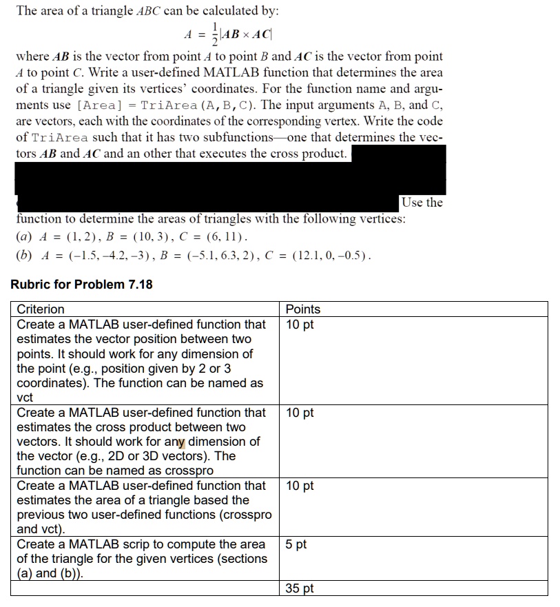 SOLVED: The area of a triangle ABC can be calculated by A = 5[AB x AC ...