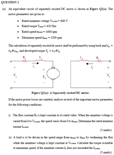 SOLVED: An equivalent circuit of a separately excited DC motor is shown in Figure Q2(a). The ...