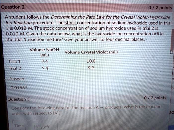 question 2 0 2 points a student follows the determining the rate law ...