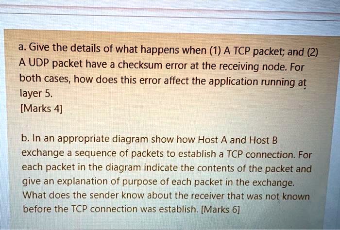 a. Give the details of what happens when (1) A TCP packet; and (2) A UDP packet have a checksum ...