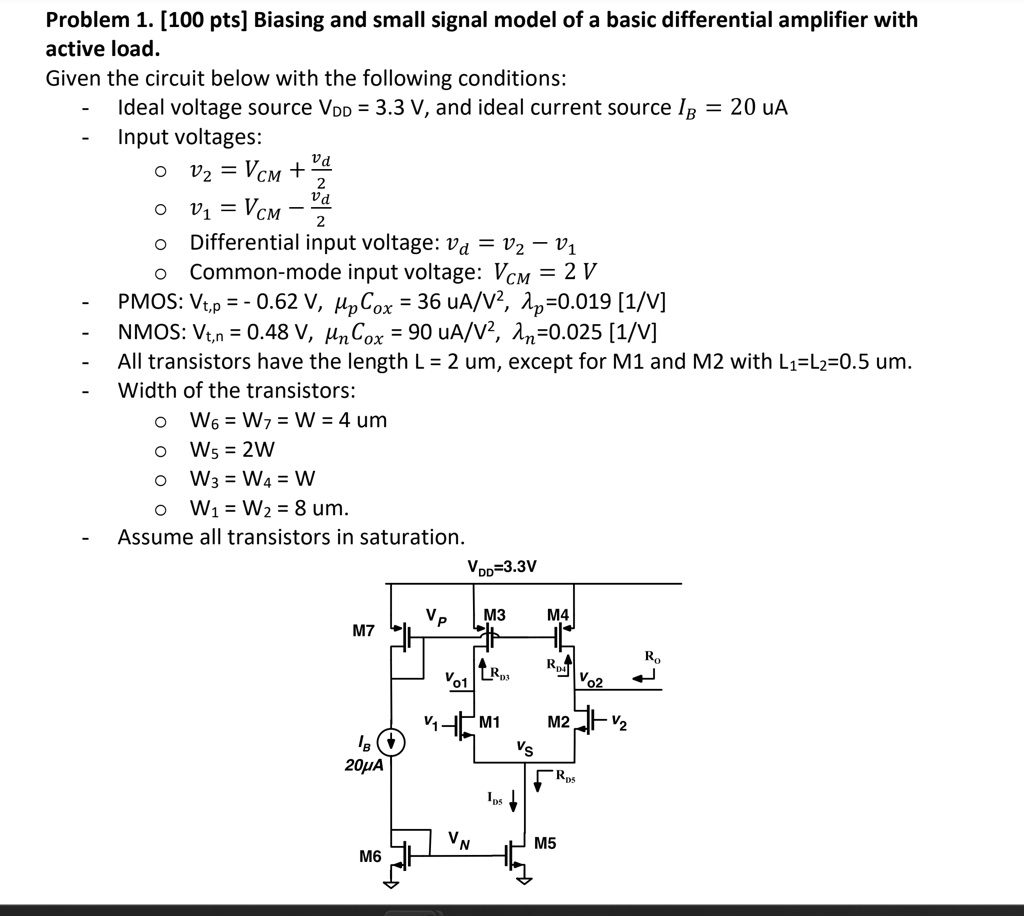 [GET ANSWER] problem 1 100 pts biasing and small signal model of a basic differential amplifier ...