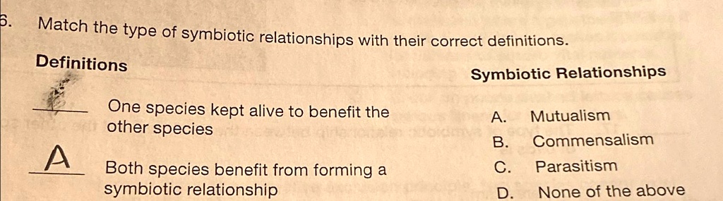 Definitions 5. Match the type of symbiotic relationships with their ...