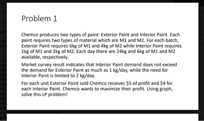 SOLVED: Chemco produces two types of paint: Exterior Paint and Interior ...