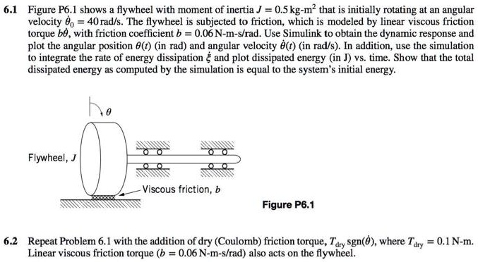 6.1 Figure P6.1 shows a flywheel with moment of inertia J = 0.5 kg-m^2 ...