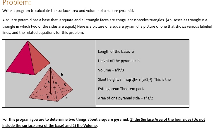 Problem: Write a program to calculate the surface area and volume of a ...