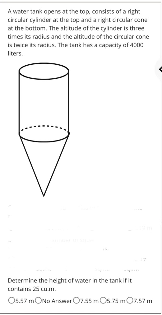 A water tank opens at the top, consists of a right circular cylinder at ...