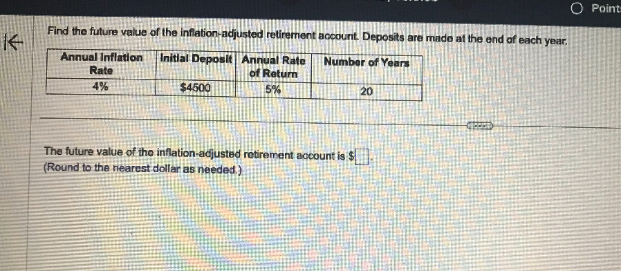 SOLVED: Find the future value of the inflation-adjusted retirement ...