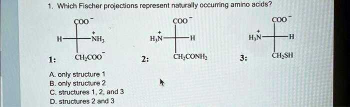 SOLVED: 1. Which Fischer projections represent naturally occurring ...