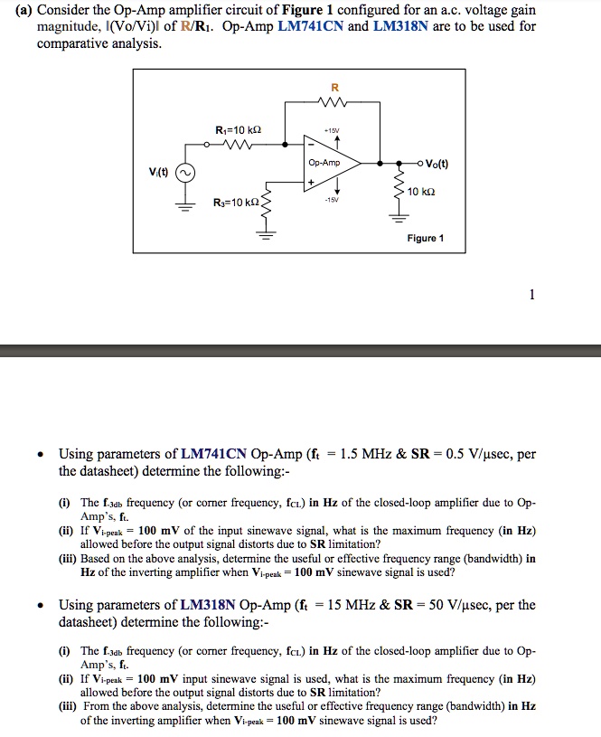 (a) Consider the Op-Amp amplifier circuit of Figure 1 configured for an a.c. voltage gain ...