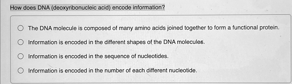 How does DNA (deoxyribonucleic acid) encode information? The DNA ...