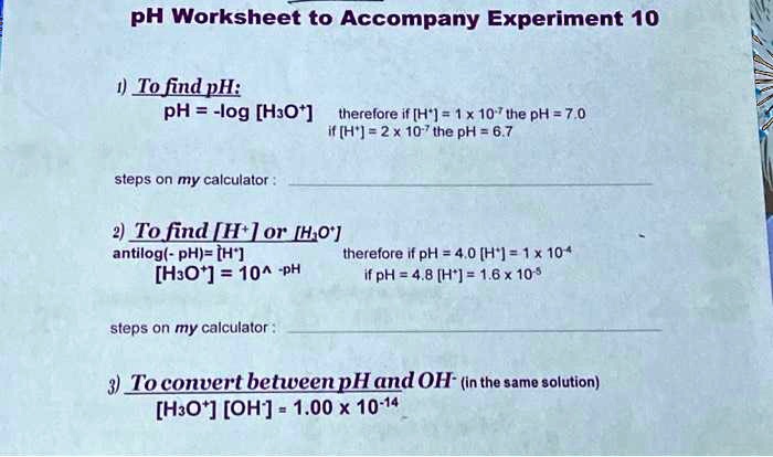 ph worksheet to accompany experiment 10 tefindph ph hog hbot iherelore ...