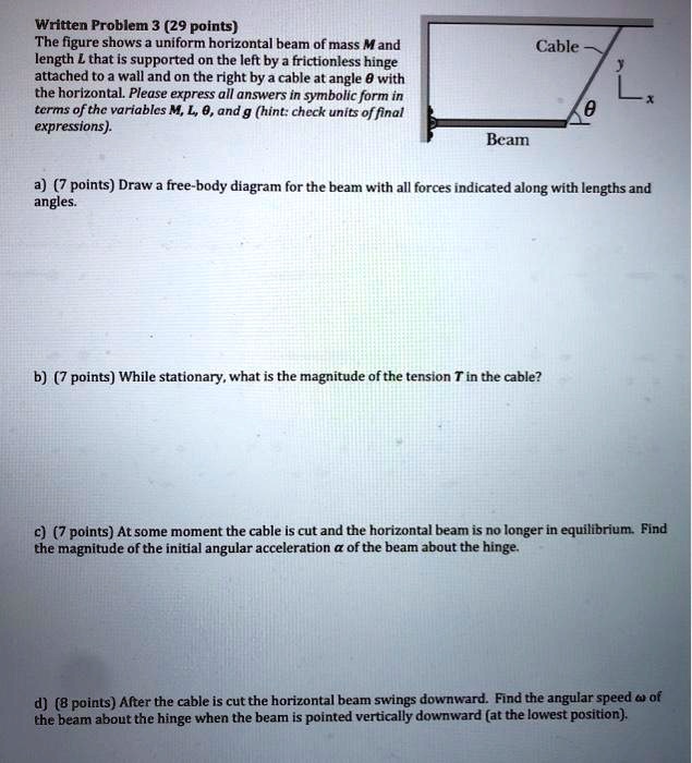 SOLVED: Written Problem 3 (29 points) The figure shows a uniform horizontal beam of mass M and ...