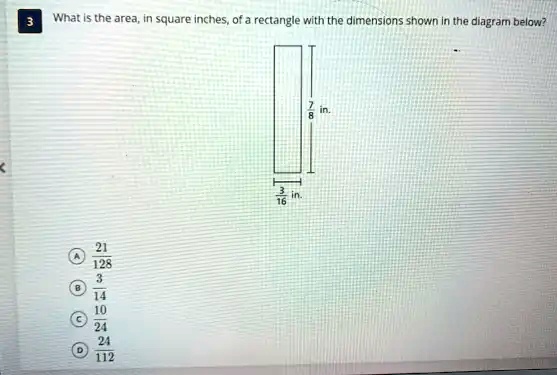 SOLVED: Whal Is the area; square inches; f a reclangle with the dimensions shown the diagram ...