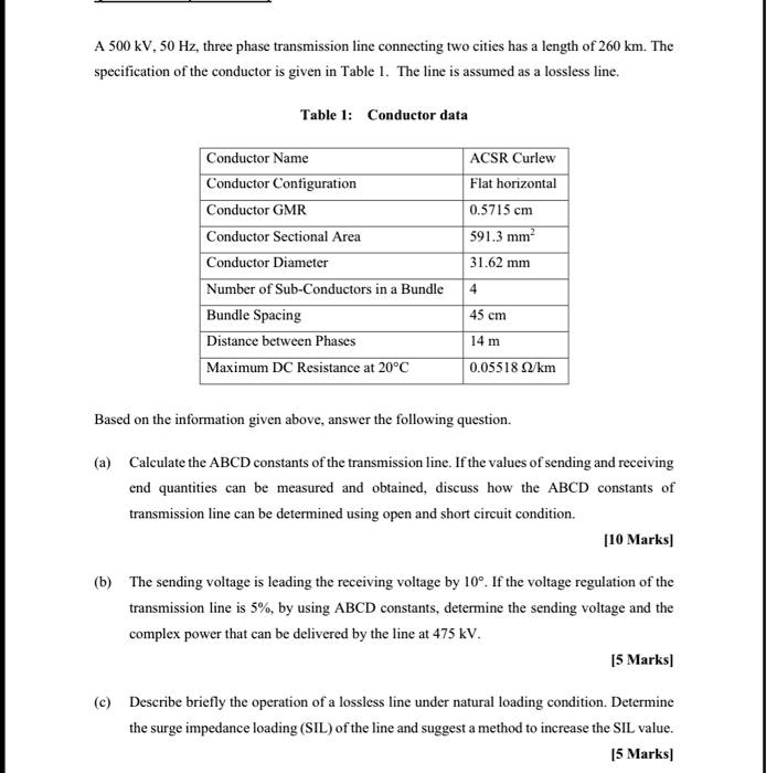 a s0u kv 50 hz three phase transmission line connecting two cities has ...