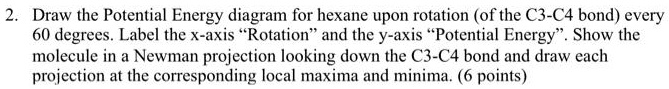 SOLVED: Draw the Potential Energy diagram for hexane upon rotation (of the C3-C4 bond) every 60 ...
