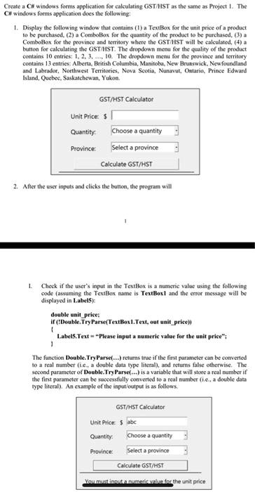 Solved Create A C Windows Forms Application For Calculating Gsthst Similar To Project 1 The 9861