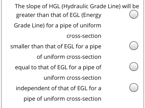 SOLVED: The slope of HGL (Hydraulic Grade Line) will be greater than ...