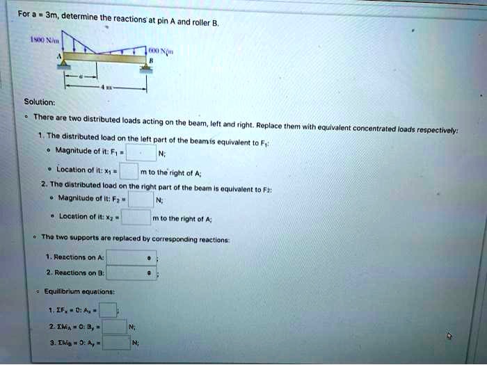 SOLVED: For a = 3m, determine the reactions at pin A and roller B. Solution: There are two ...