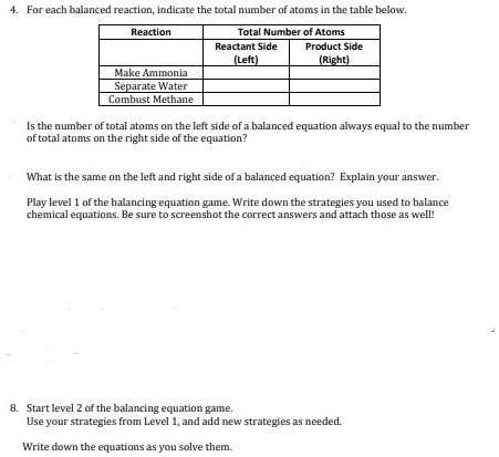 SOLVED: For each balanced reaction, indicate the total number of atoms in the table below. Is ...