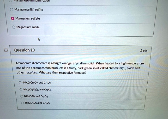 SOLVED: Manganese (III) sulfite Magnesium sulfate Magnesium sulfite ...