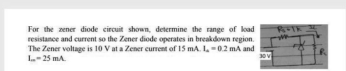 For the zener diode circuit shown, determine the range of load ...