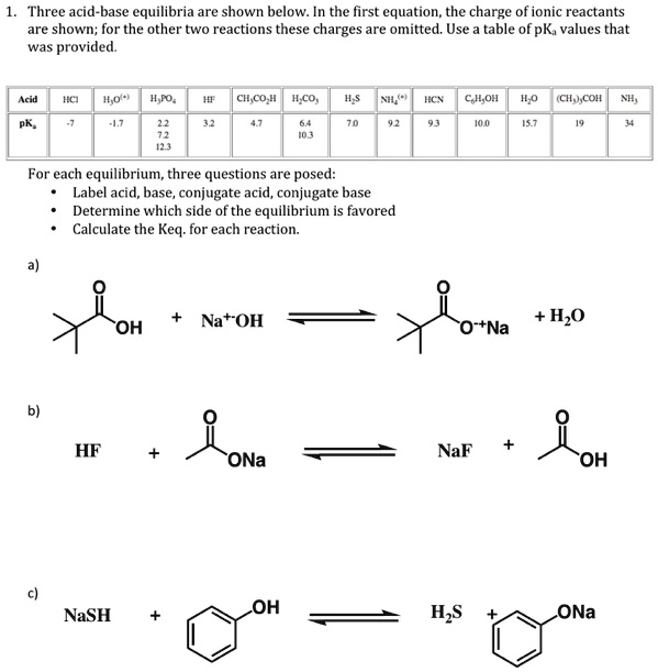 SOLVED:Three acid-base equilibria are shown below. In the first equation; the charge of ionic ...