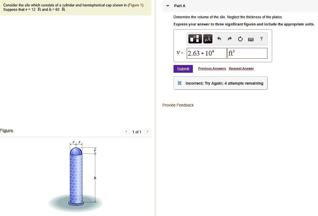 SOLVED: Consider the silo which consists of a cylinder and ...