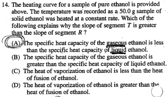 14 the heating curve for sample of pure ethanol is provided above the ...