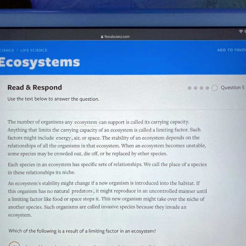 CIENCE LIFE SCIENCE Ecosystems Read Respond Use the text below to ...