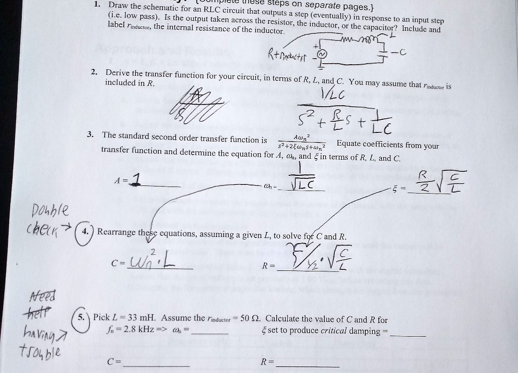 SOLVED: Draw the schematic for an RLC circuit that outputs a step ...