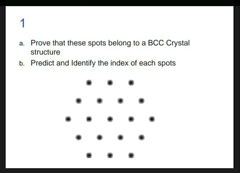 SOLVED: Prove that these spots belong to a BCC Crystal structure ...