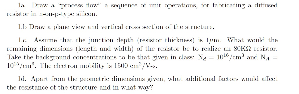 la. Draw a p̈rocess flowä sequence of unit operations, for fabricating ...