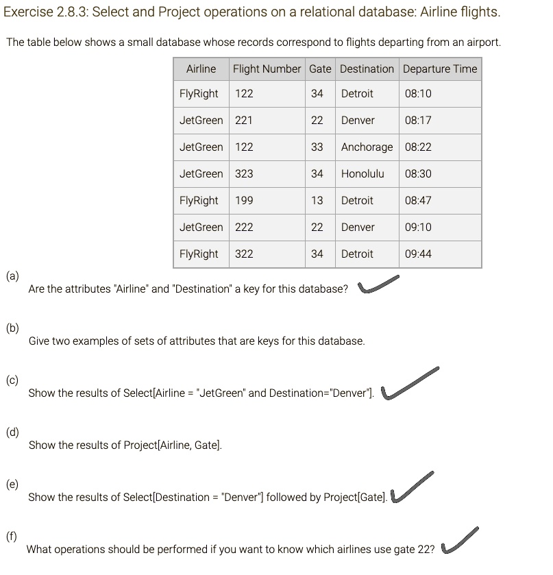 exercise 283 select and project operations on a relational database airline flights the table ...