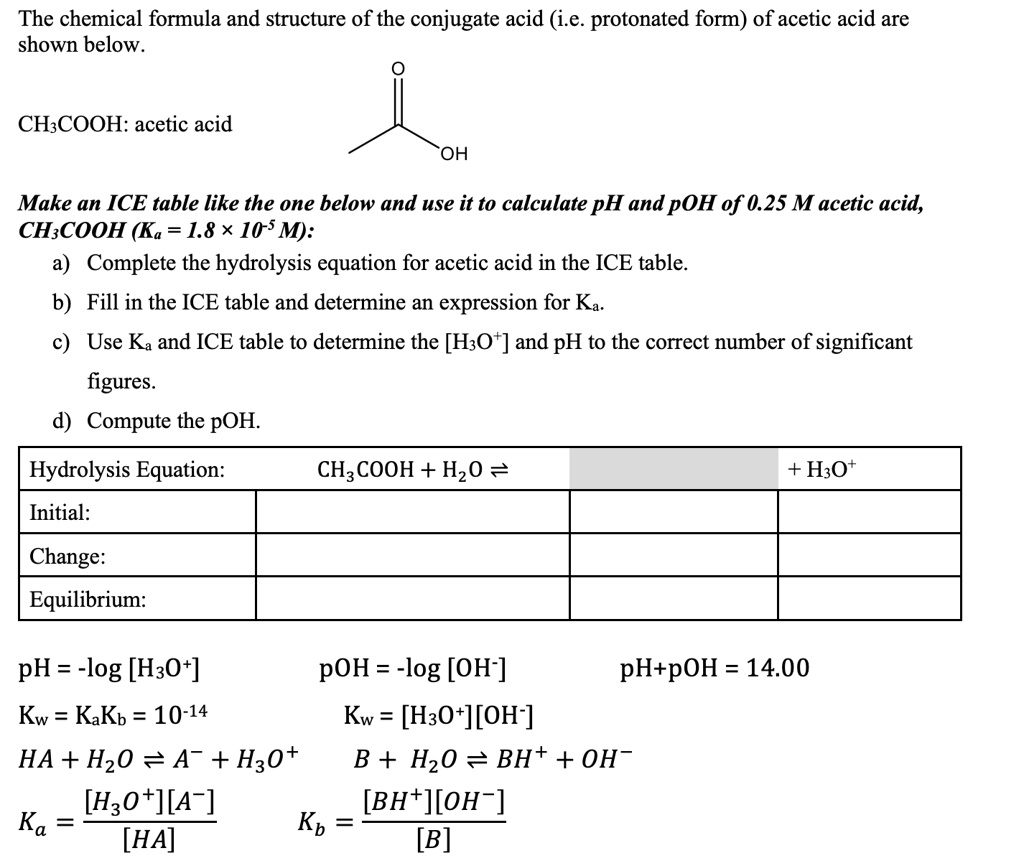 The chemical formula and structure of the conjugate acid (i.e ...